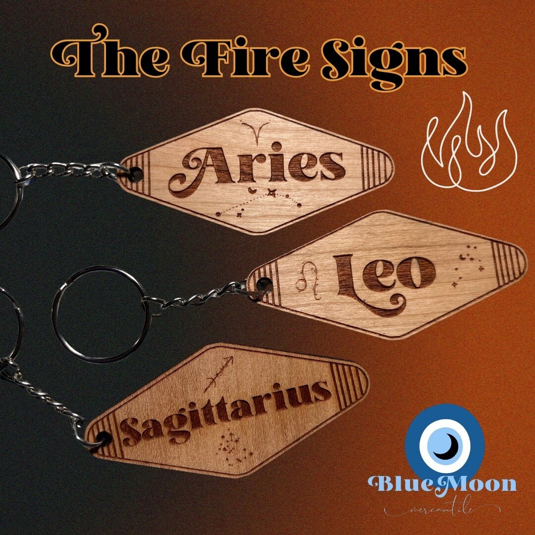 Zodiac Sign Keychains Sun Sign, Moon Sign, Rising Sign Keychains Retro ...