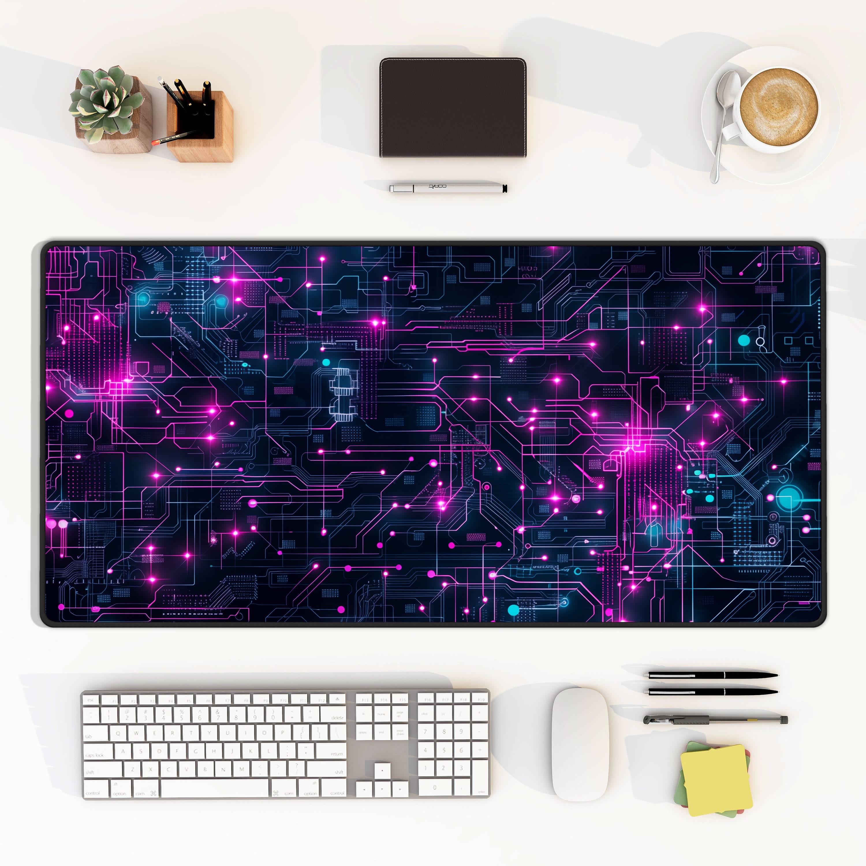 Cyberpunk Desk Mat: Neon Circuits, Gamer Room Decor - Etsy