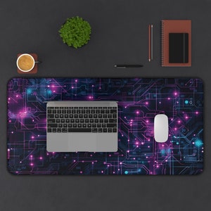 Cyberpunk Desk Mat Pink and Blue Neon Circuits Keyboard Mouse Pad Art ...