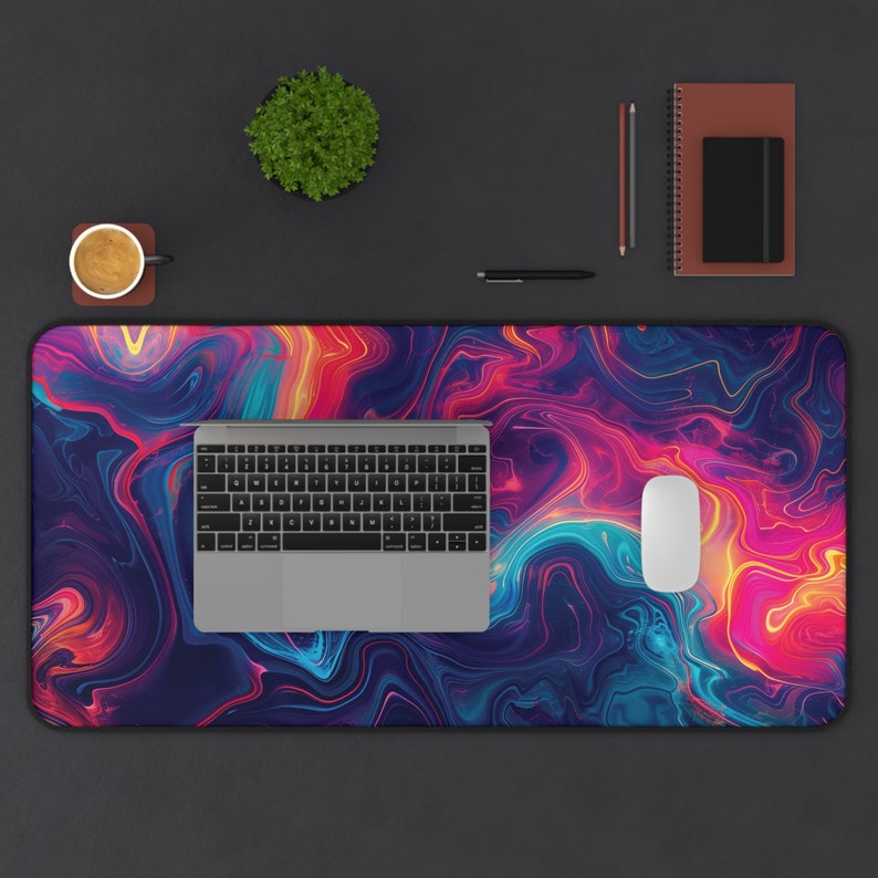 Colorful Neon Swirls Desk Mat, Psychedelic Aesthetic Large Keyboard ...