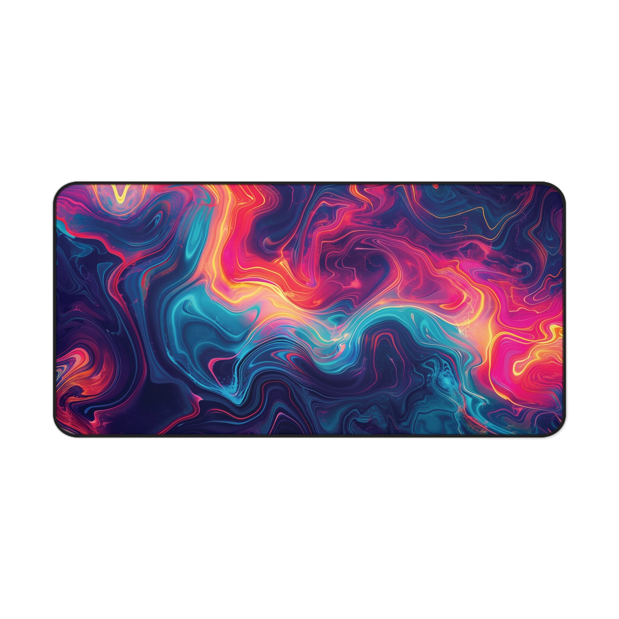 Colorful Neon Swirls Desk Mat, Psychedelic Aesthetic Large Keyboard ...