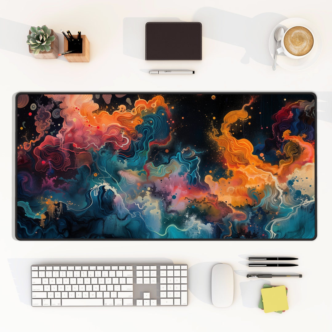 Colorful Abstract Digital Ink Spill Desk Mat, Aesthetic Large Keyboard ...