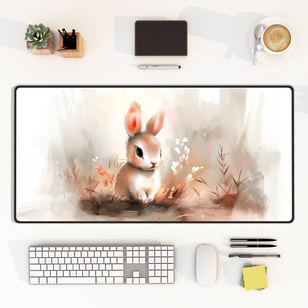 Cute Watercolor Bunny Kawaii Rabbit Desk Mat, Large Keyboard Mouse Pad ...