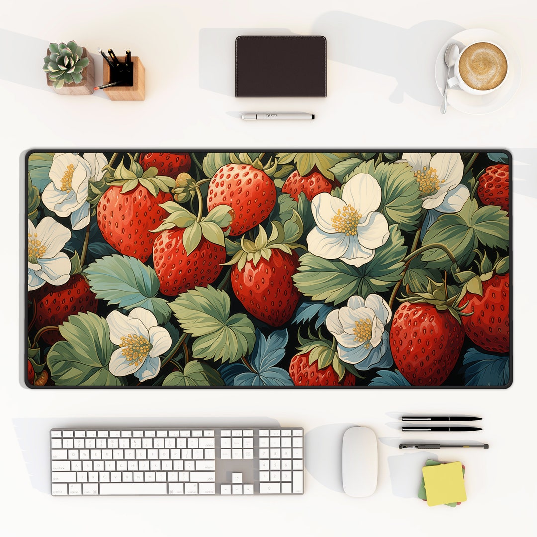 Elegant Pastel Strawberry Desk Mat, Large Keyboard Mat and Mouse Pad ...