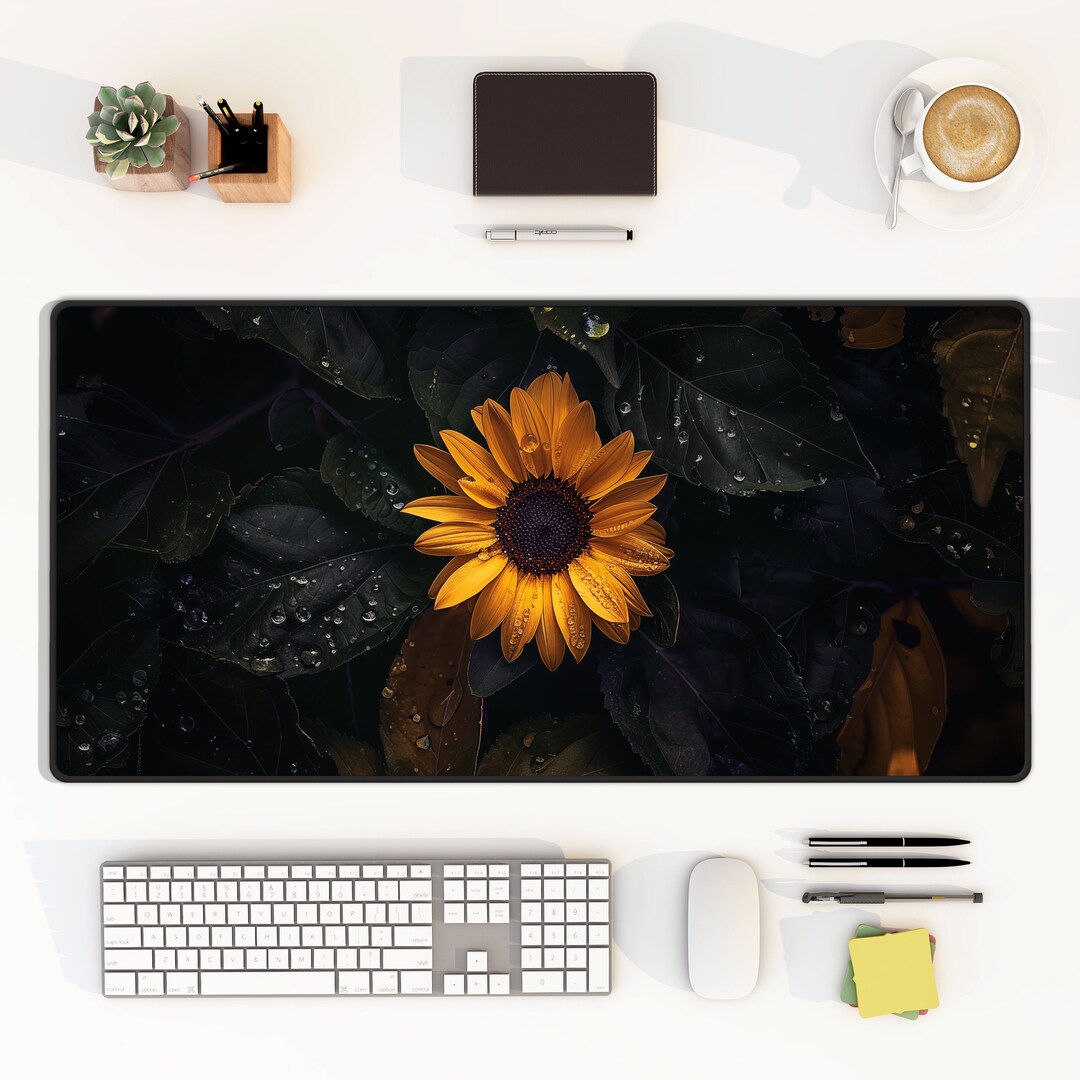 Ultra Detailed Dark Yellow Sunflower Desk Mat, Aesthetic Large Keyboard ...