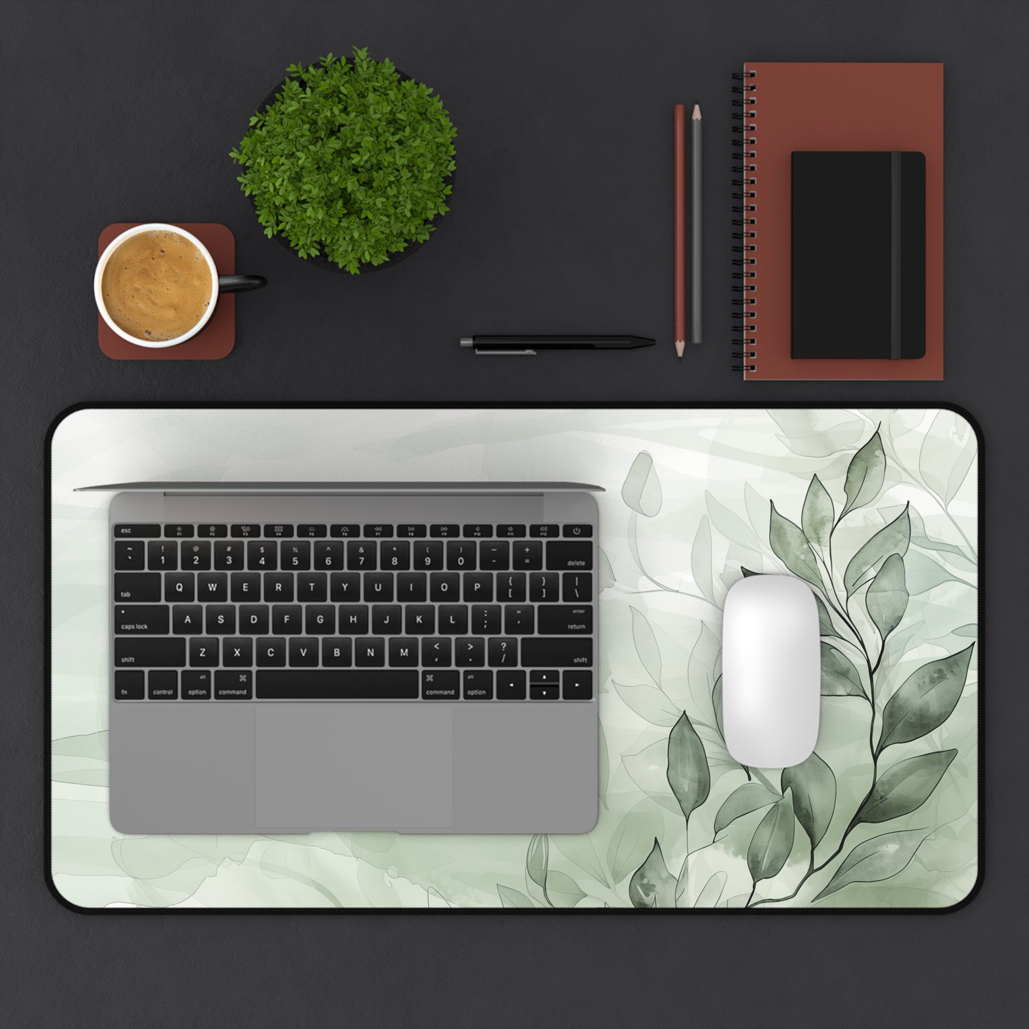 Sage Green Watercolor Leaves Desk Mat, Minimalist Office Mousepad - Etsy