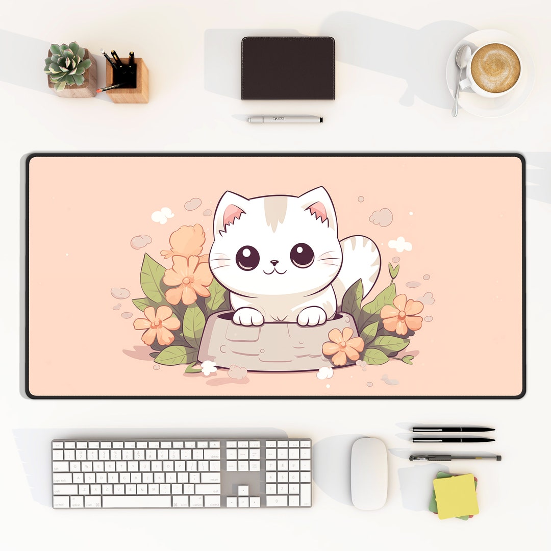 Cute Kawaii Japanese Chibi Anime Cat Desk Mat Aesthetic, Cute Large ...