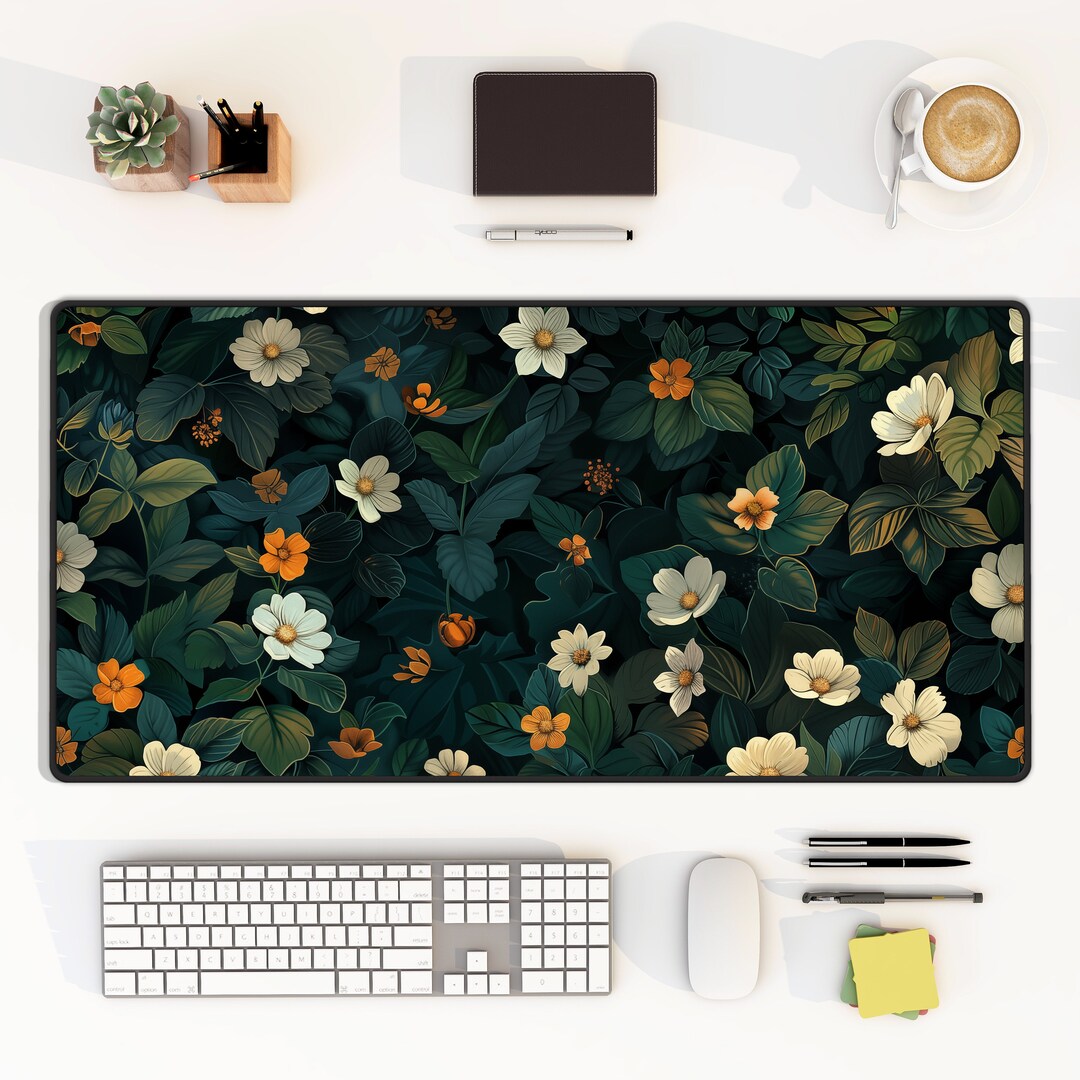 Cottagecore Floral Desk Mat, Digital Art Aesthetic Large Keyboard Mouse ...