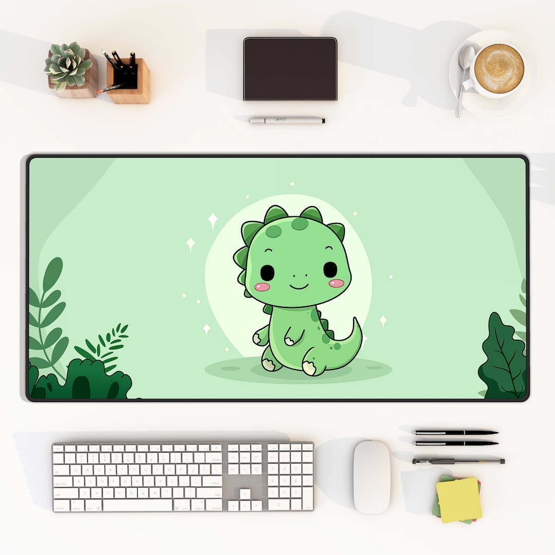 Cute Kawaii Green Dinosaur Desk Mat or Kids Playmat, Playroom Desk or ...