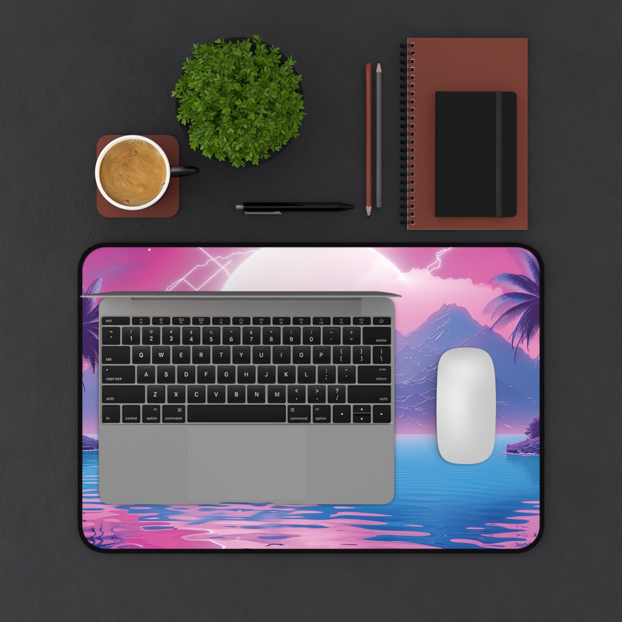 Vaporwave Mountain Sun Landscape Desk Mat, Large Keyboard Mat and Mouse ...