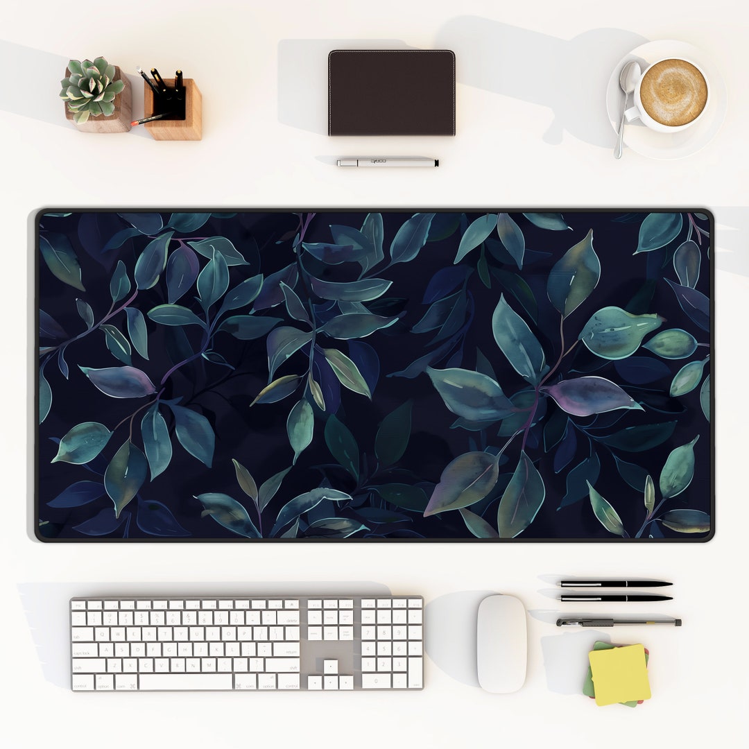 Green Leaves Desk Mat Elegant Minimal Watercolor Art Keyboard Mouse Pad ...