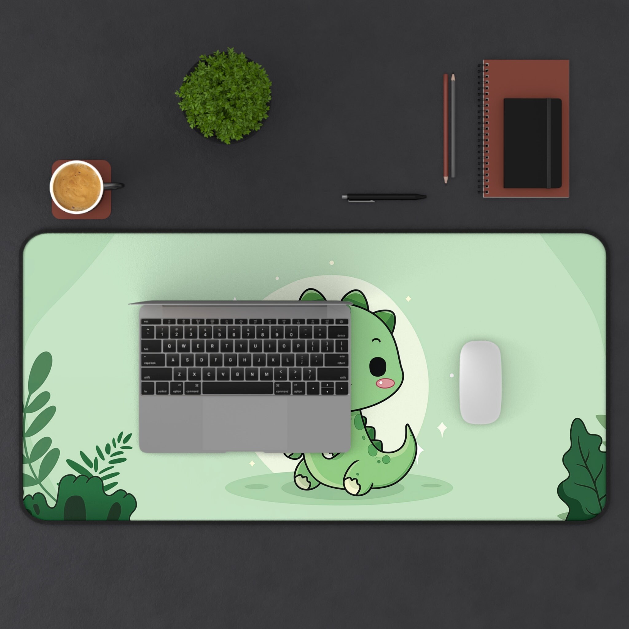 Cute Kawaii Green Dinosaur Desk Mat or Kids Playmat, Playroom Desk or ...