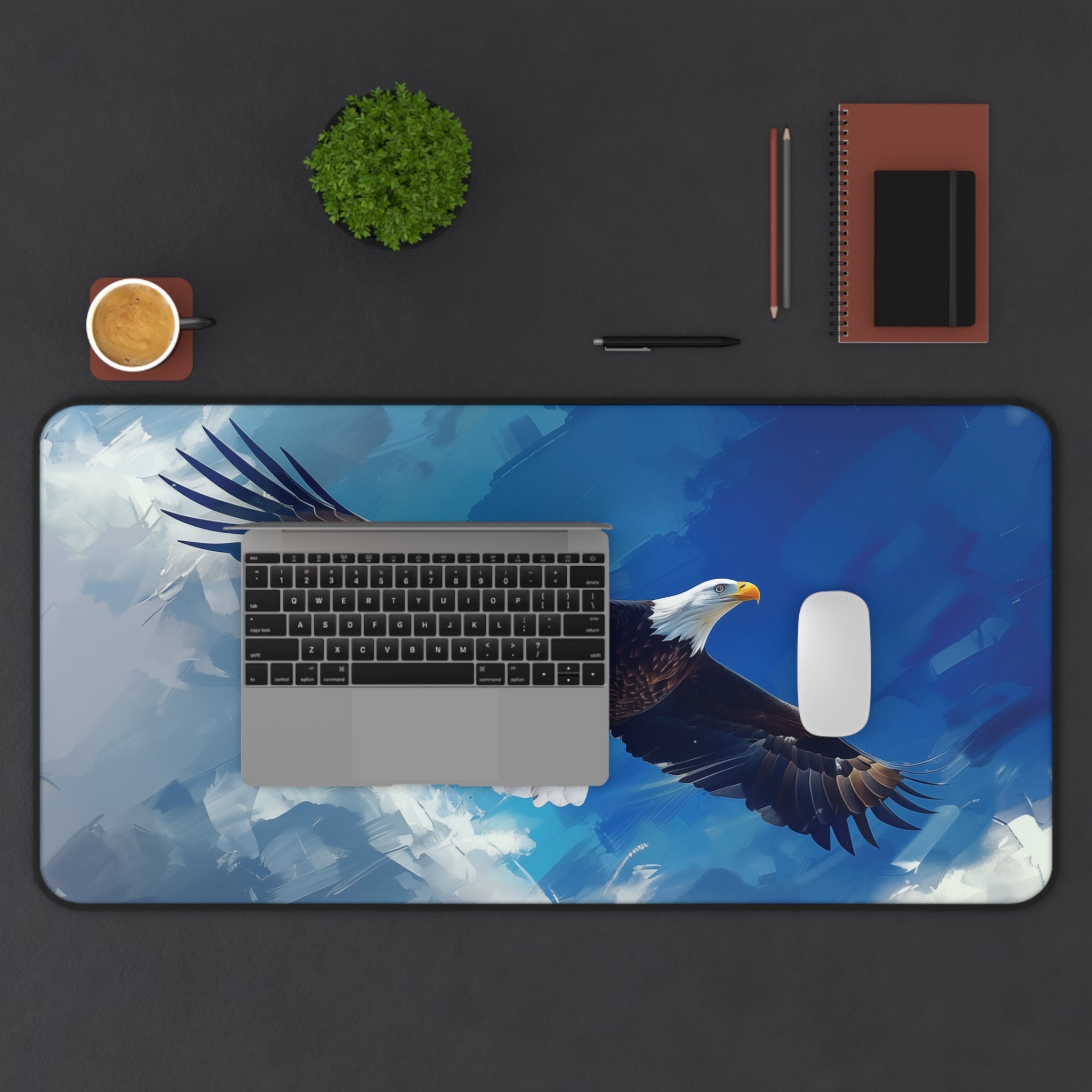 Beautiful Bald Eagle Desk Mat Paint Brush Strokes Keyboard Mouse Pad ...
