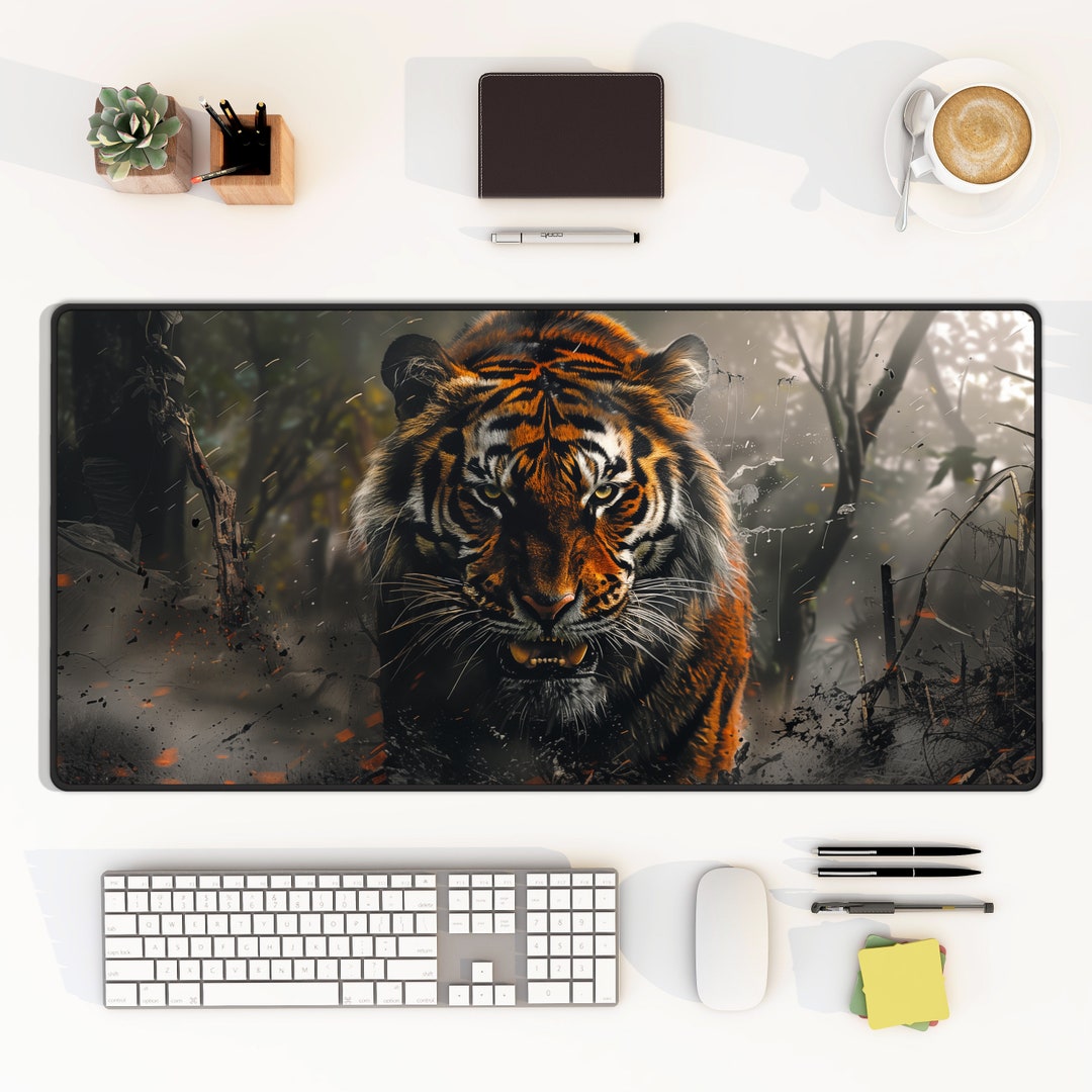 Angry Tiger Desk Mat, Chaotic Forest, Extended Mouse Pad - Etsy