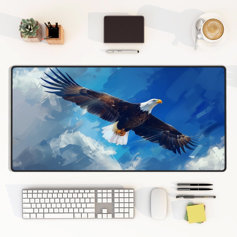 Beautiful Bald Eagle Desk Mat Paint Brush Strokes Keyboard Mouse Pad Art for Home Office ...