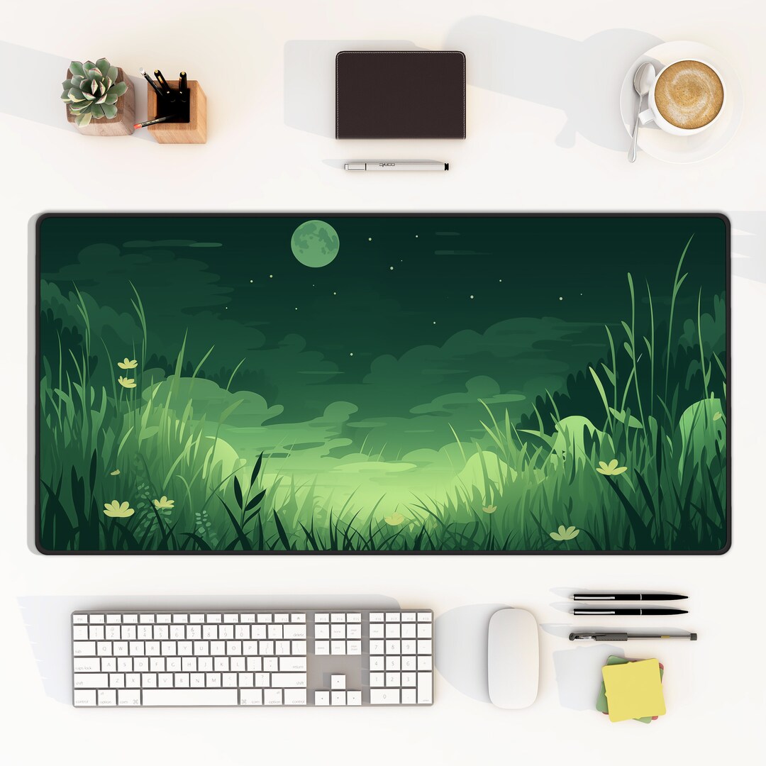 Forest Green Grass Desk Mat, Minimal Illustration, Extended Mouse Pad ...