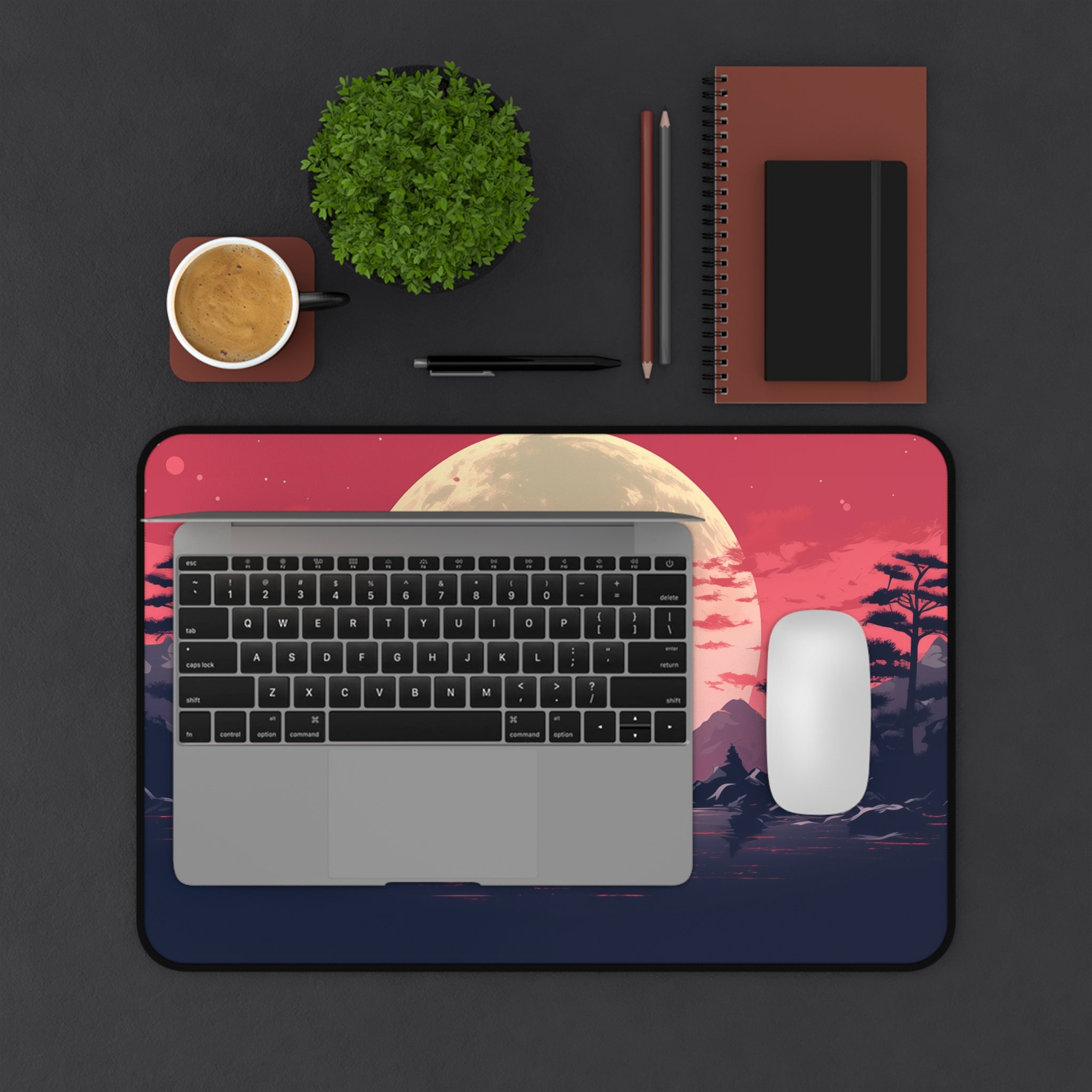 Japanese Shinto Torii Gate Silhouette Desk Mat, Sunset Nature Aesthetic ...