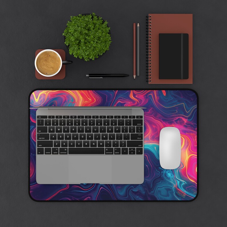 Colorful Neon Swirls Desk Mat, Psychedelic Aesthetic Large Keyboard ...