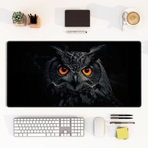 Intense Black Night Owl Desk Mat, Digital Art Aesthetic Large Keyboard ...