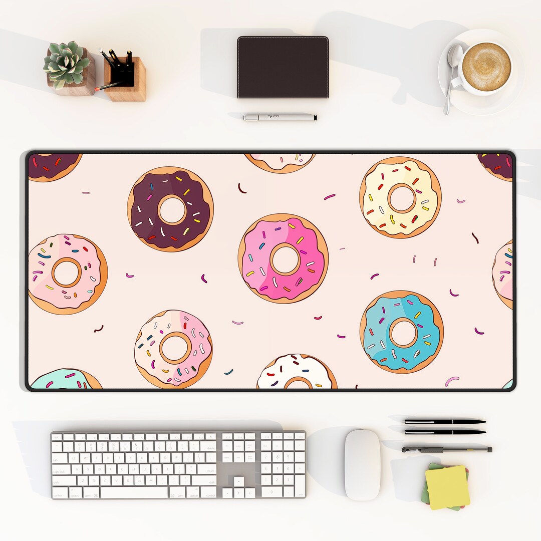 Cute Donuts Desk Mat Colorful Sprinkles Positivity Art Keyboard Mouse ...