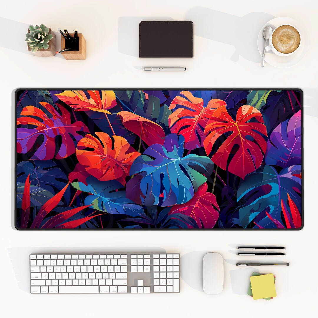 Colorful Tropical Leaves Desk Mat Monsterra Print Keyboard Mouse Pad ...