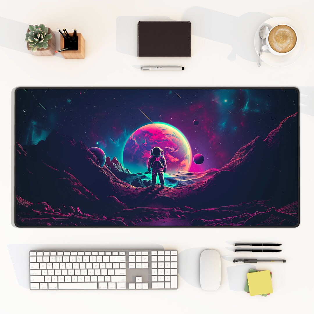 Astronaut Space Vibrant Colorful Moon Desk Mat, Large Keyboard Mat and ...