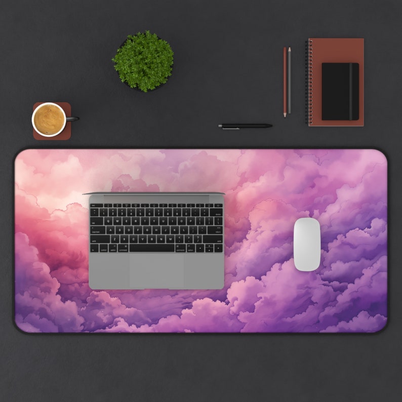 Japanese Purple and Pink Clouds Desk Mat, Anime Sky Keyboard Mat and ...