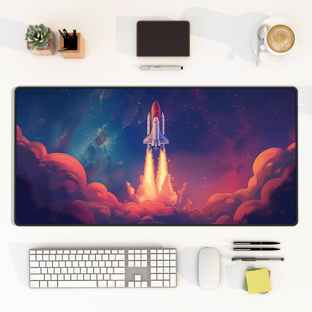 Desk Mat Space Shuttle Dreamy Starry Sky Scifi Keyboard Mouse Pad Art ...