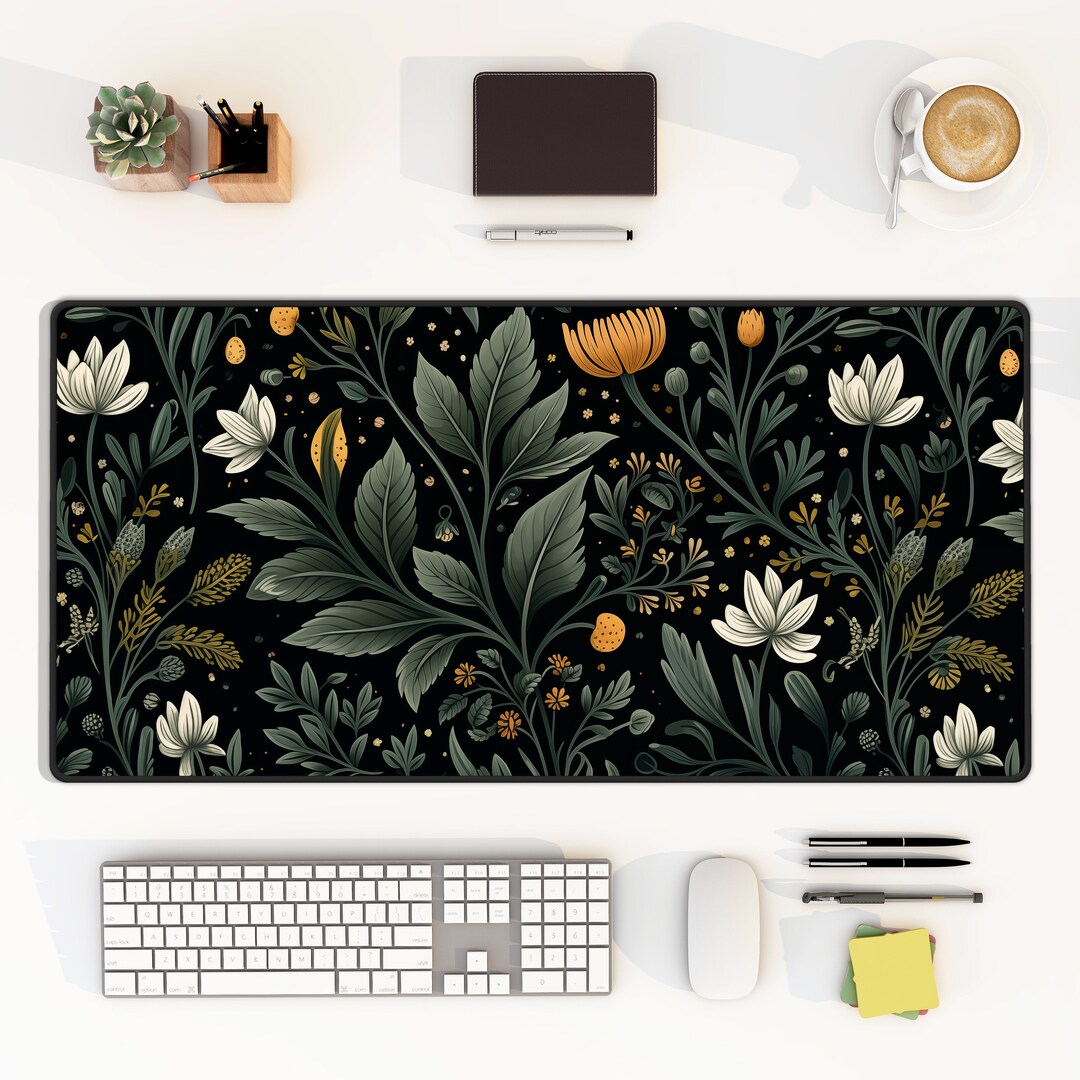 Dark Cottagecore Green Desk Mat, Floral Aesthetic Keyboard Mat, Garden ...