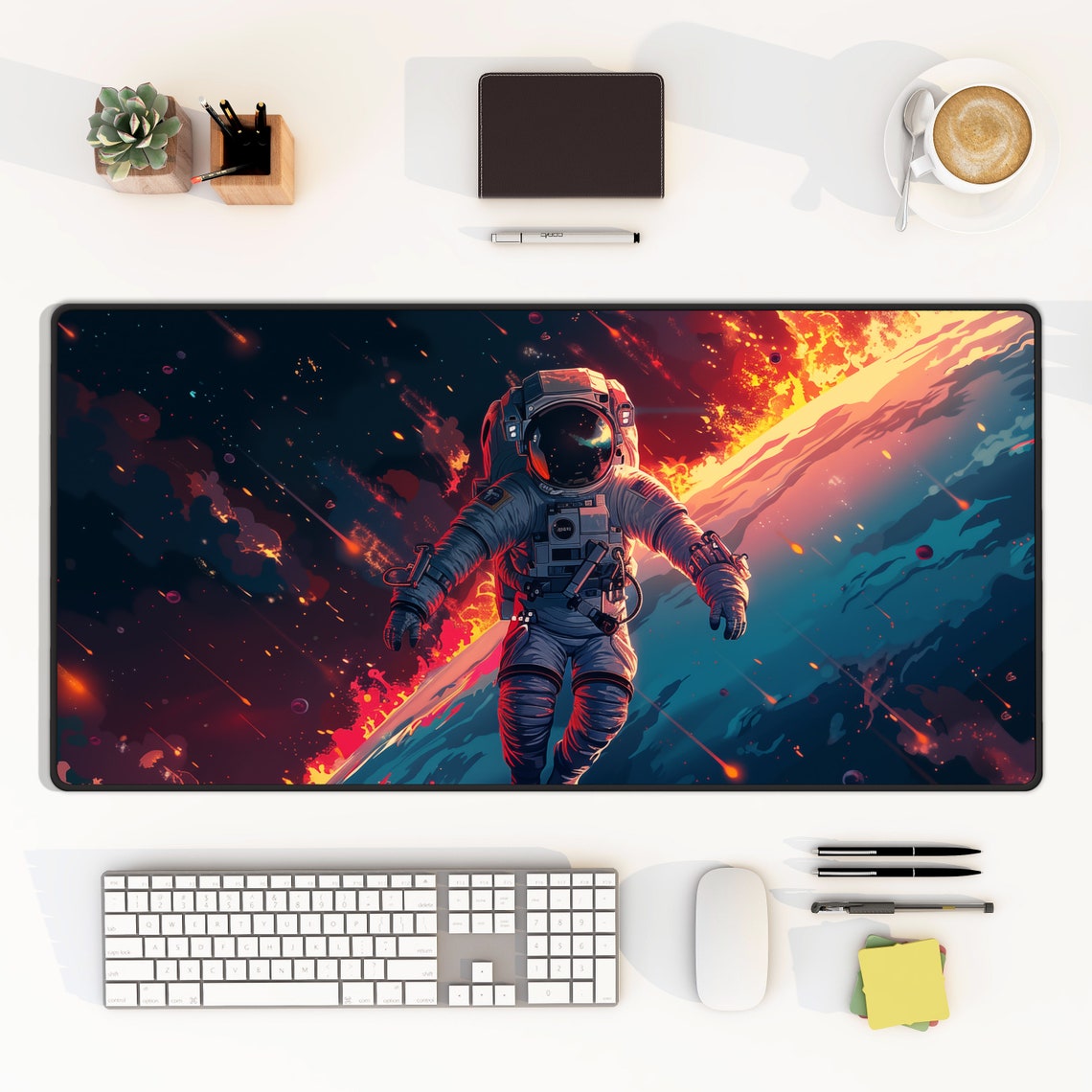 Astronaut in Space Desk Mat, Burning Earth Aesthetic, Large Keyboard ...