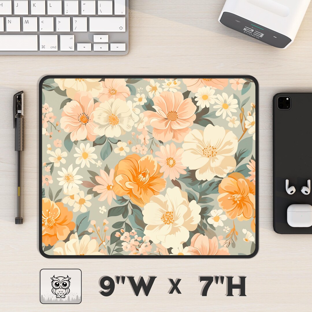 Pink and White Flower Mouse Pad, Cute Floral Mousepad, Botanical Mat ...