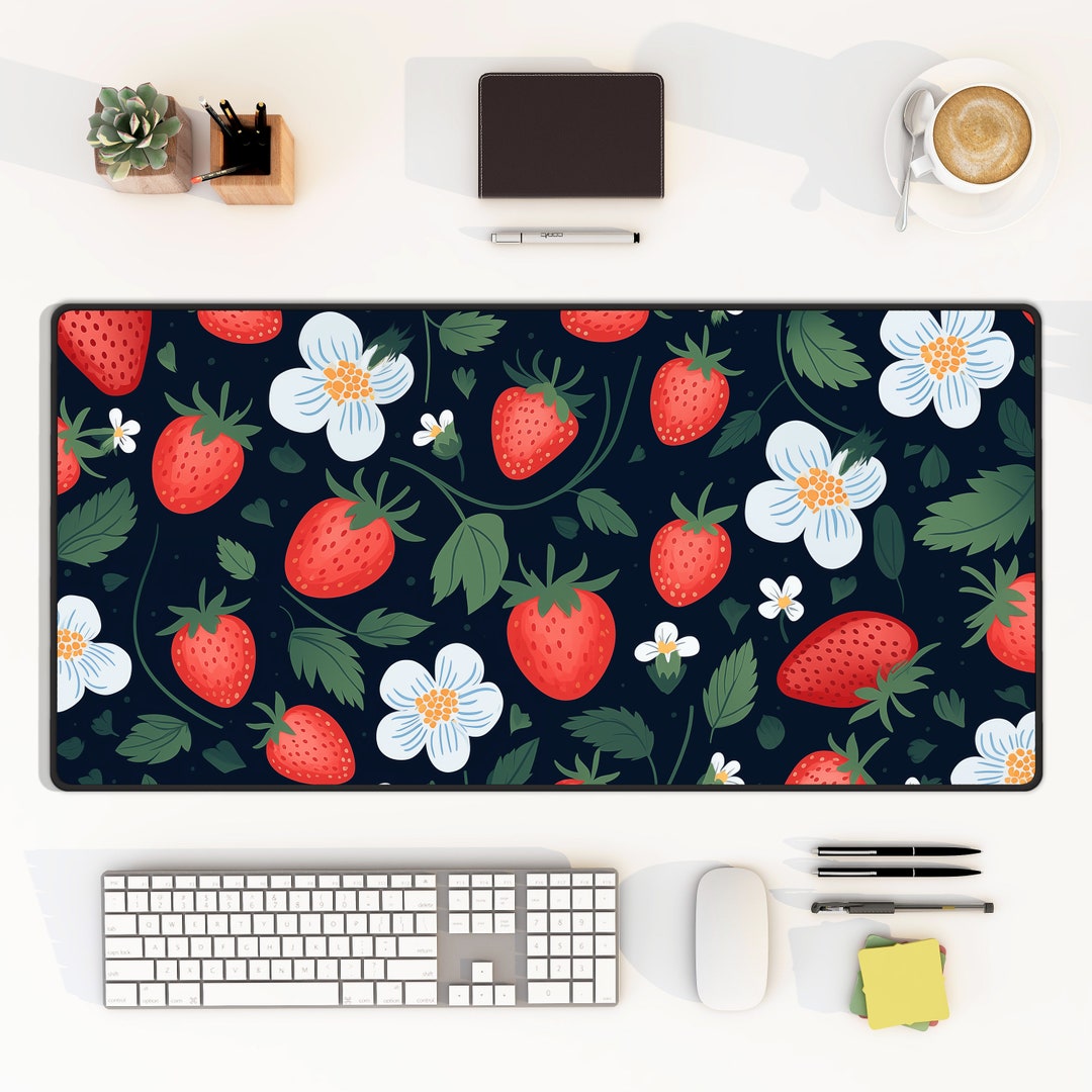 Cute Red Strawberry Desk Mat Pattern, Large Keyboard Mat and Mouse Pad ...