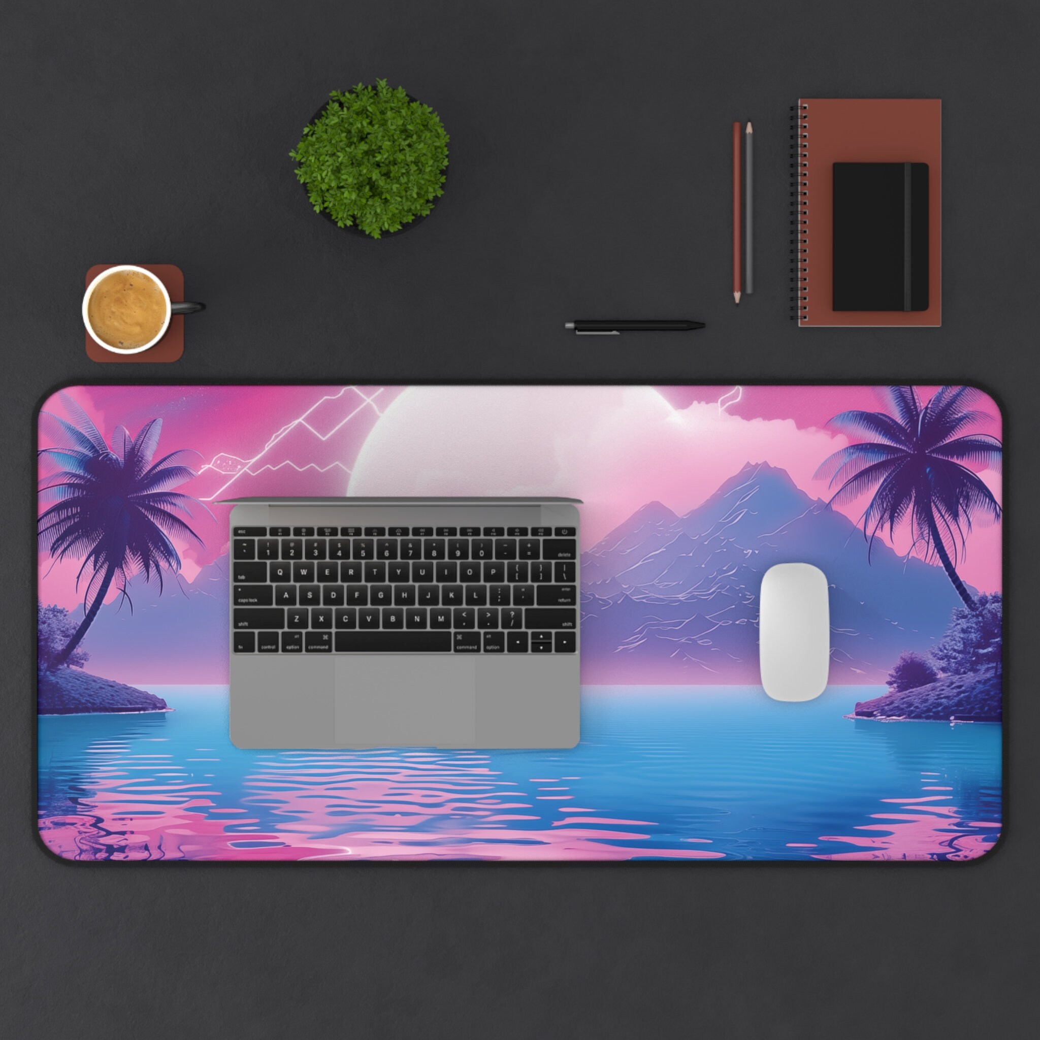 Vaporwave Mountain Sun Landscape Desk Mat, Large Keyboard Mat and Mouse ...