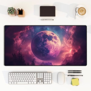 Cloud and Galaxy Moon Desk Mat, Fantasy Space Aesthetic Large Keyboard ...