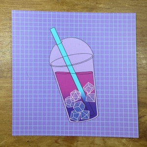 Dice Boba Tea Small Square Art Print Postcard - Etsy