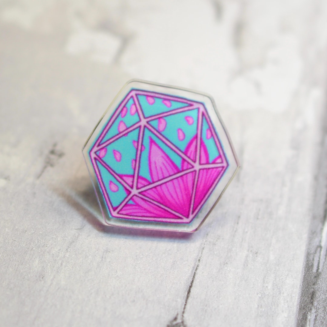 D20 Water Lily Acrylic Pin Badge Dungeons & Dragons Dice Fantasy - Etsy