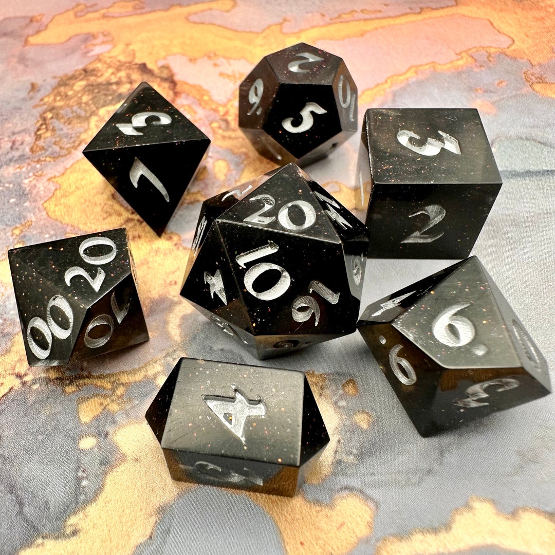 The Glittering Void - 7 Piece Handmade Polyhedral Galaxy Dice Set TTRPG ...