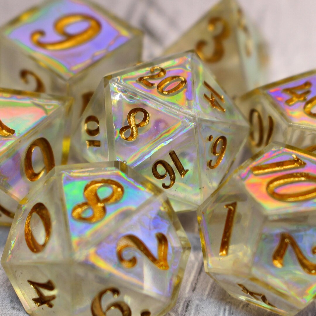 Angelic Holo 7 Piece Handmade Double Cast Polyhedral Dice Set TTRPG ...