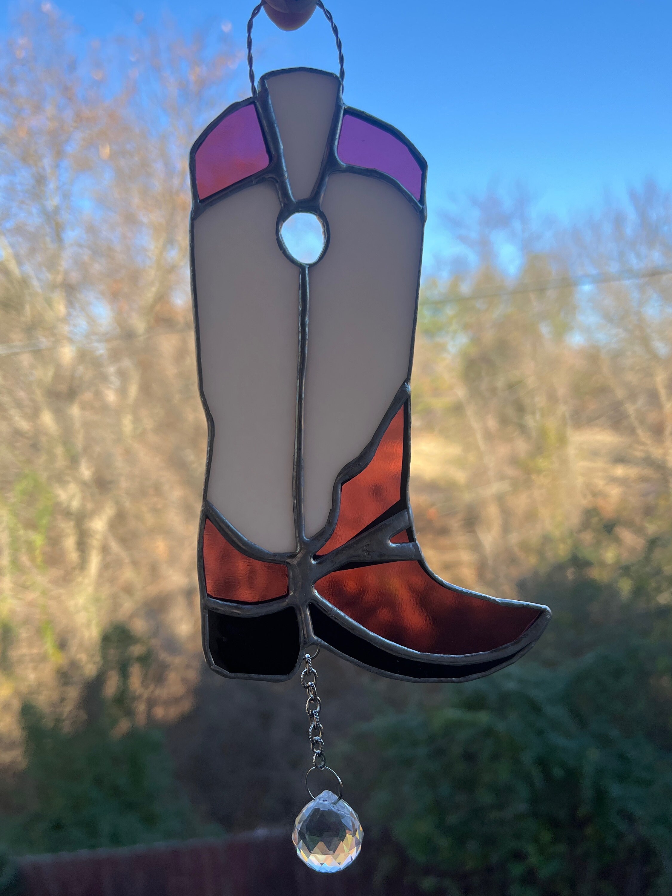 Stained Glass Cowboy Boot With Prism - Etsy