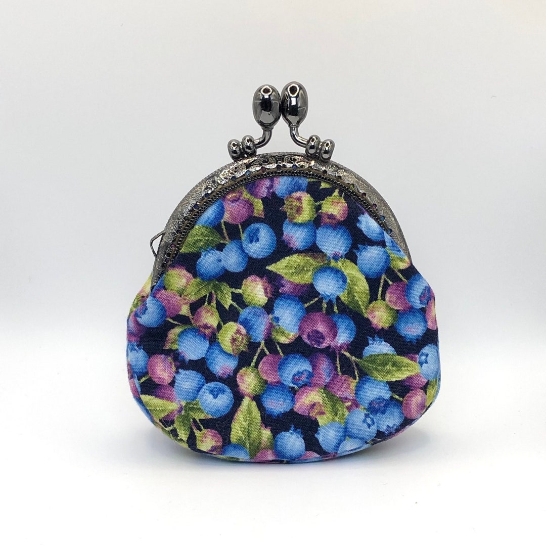 Blueberry, Handmade Coin Purse, Ladies Purse, Women Clip Purse, Fabric ...