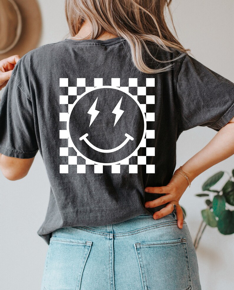 Checkered Pattern Smiley Face Oversized Vintage T-shirt Retro - Etsy