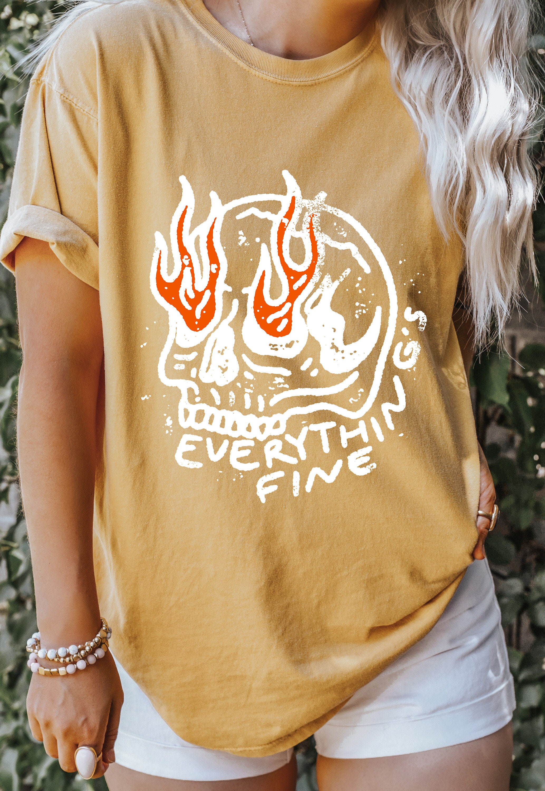 Everything is Fine Skeleton Oversized Vintage T-shirt Comfort - Etsy