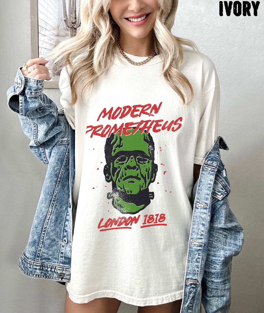 Frankenstein Modern Prometheus Oversized Tee, Classic Retro Halloween ...