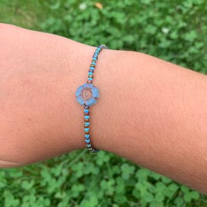 Blue and Brown Flower Bracelet Set | Waxed/beaded Bracelets | Set of ...