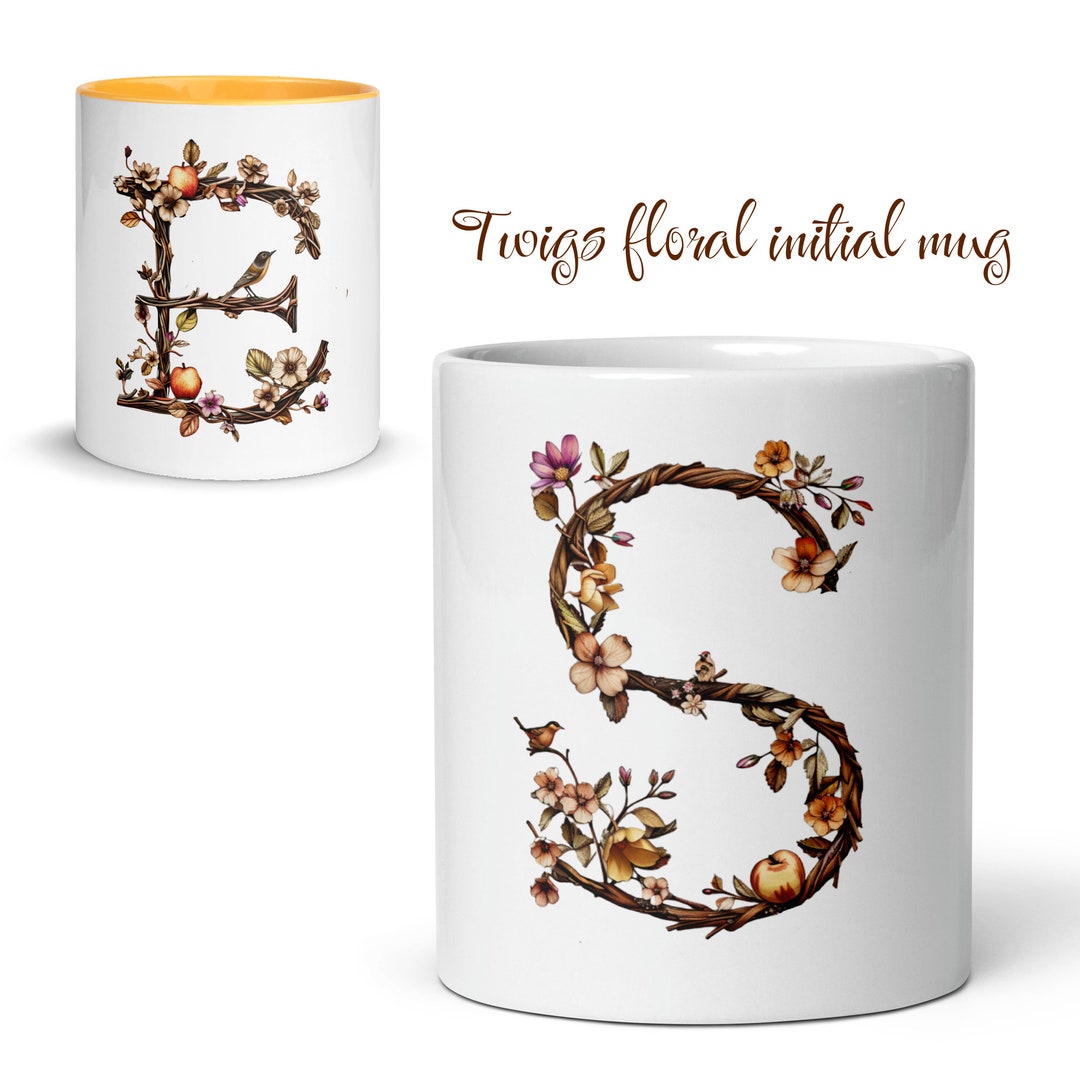 Floral Initial Cup, Mustard Color Letter Cup, TWIGS Series - Etsy