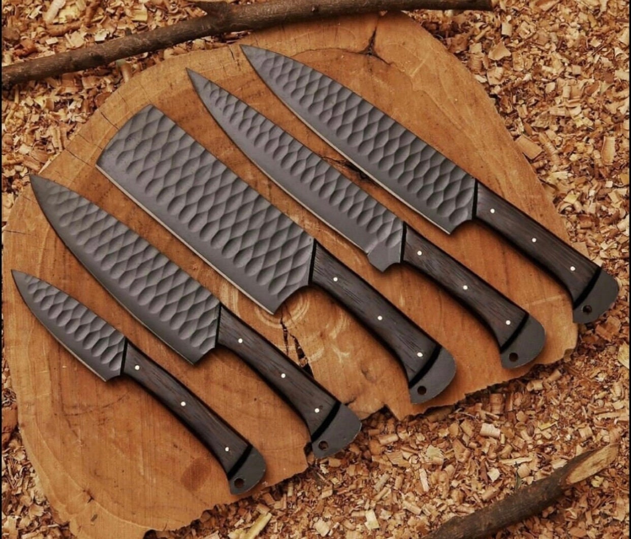 Damascus Chef Set of 5 Pieces ,custom Handmade Chef Set , Damascus Chef ...