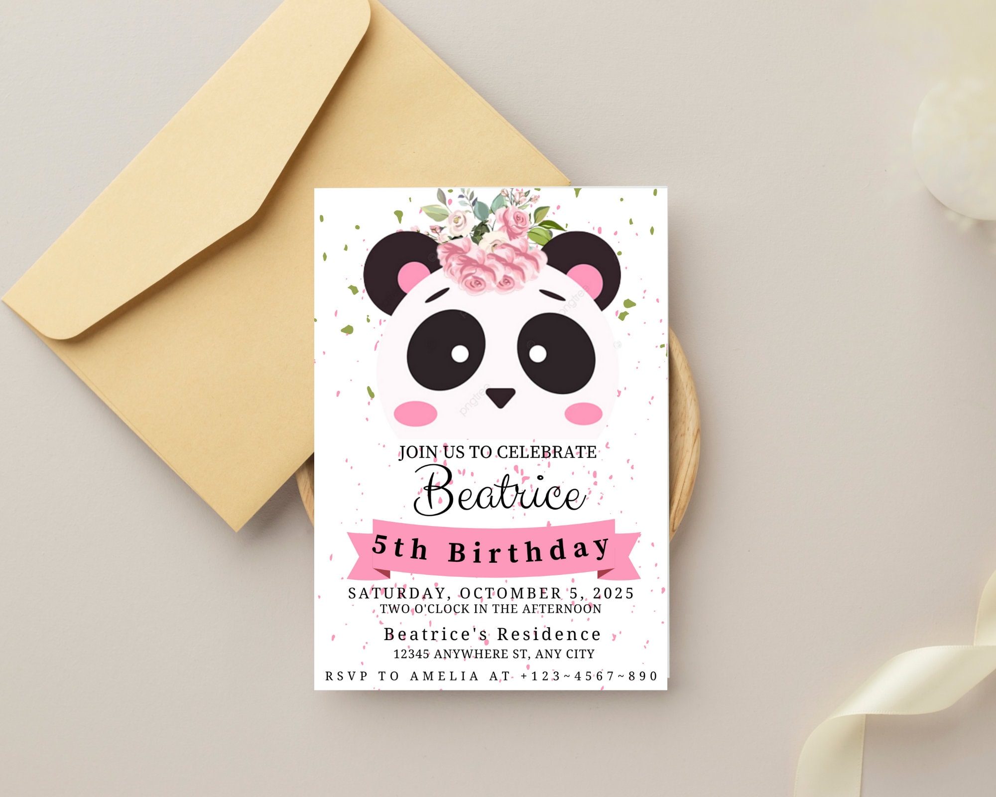 Pink Panda Birthday Party Invitations Panda Bear Birthday Invitations ...