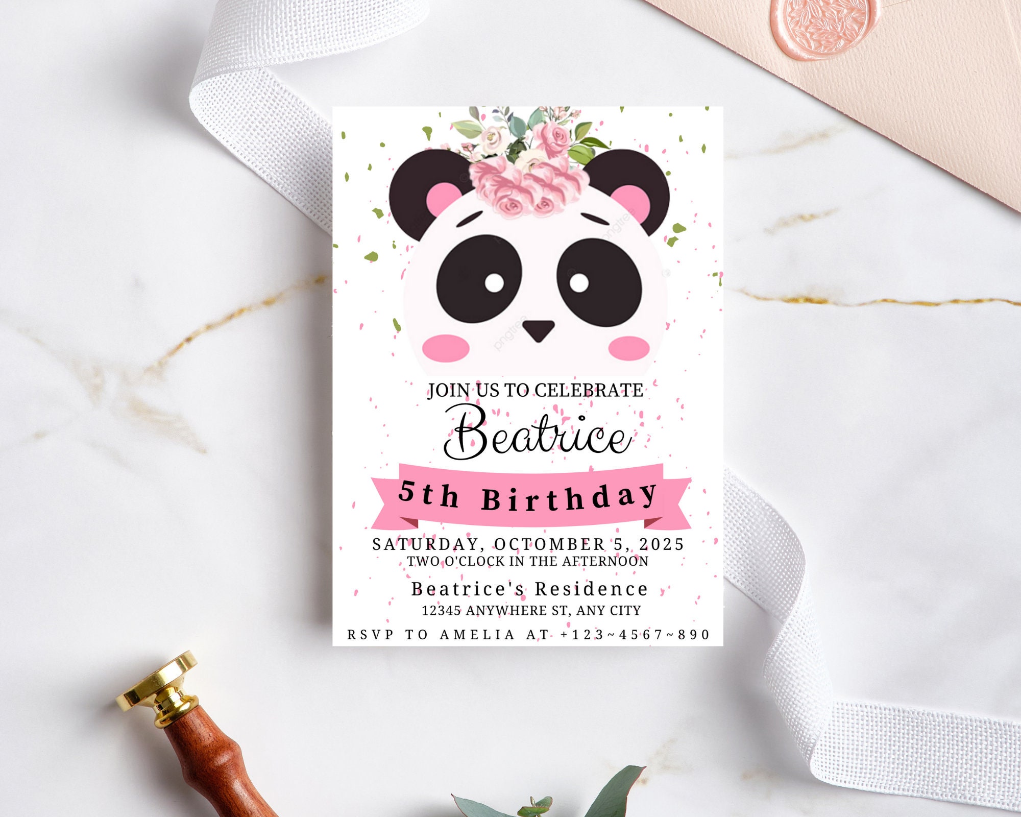 Pink Panda Birthday Party Invitations Panda Bear Birthday Invitations ...
