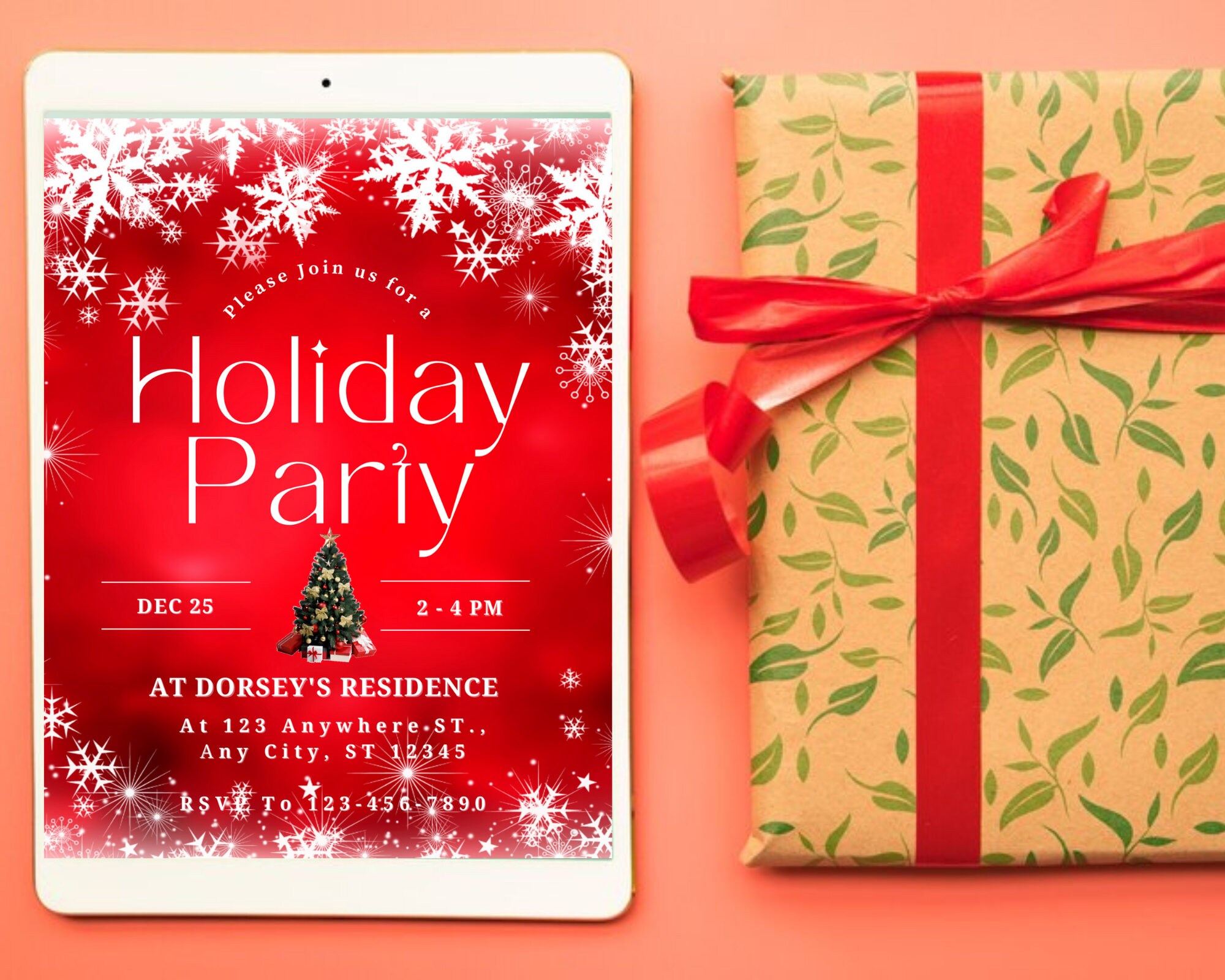 Editable Holiday Party Invitation Template, Christmas Invitation ...