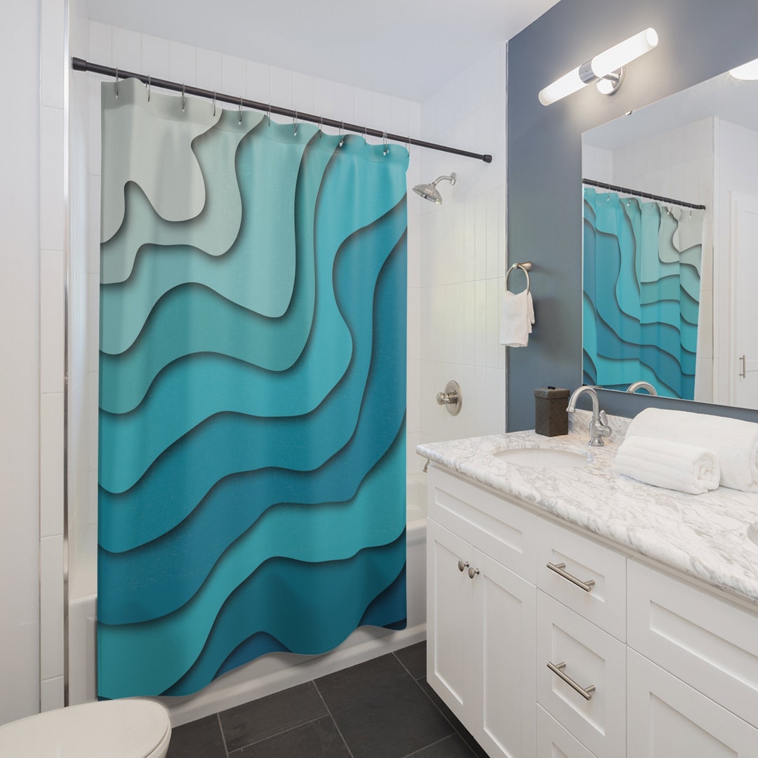 Blue Shower Curtain Wave Design 71 X 74 Inches - Etsy
